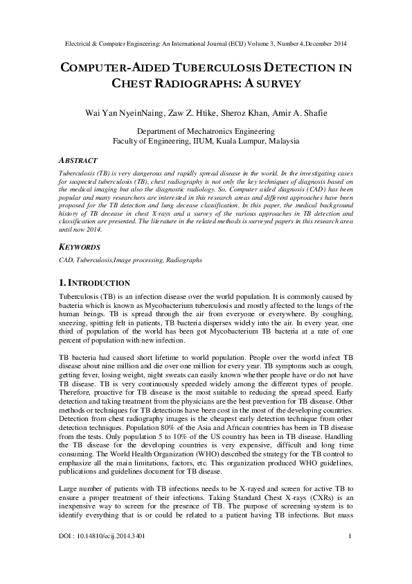 Computer Aided Tuberculosis Detection In Chest Radiographs A Survey