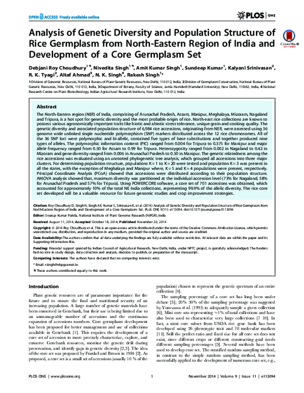 (PDF) Analysis of Genetic Diversity and Population Structure of Rice Germplasm from North ...