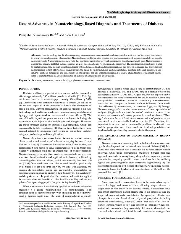 Recent Advances in Nanotechnology-Based Diagnosis and Treatments of ...