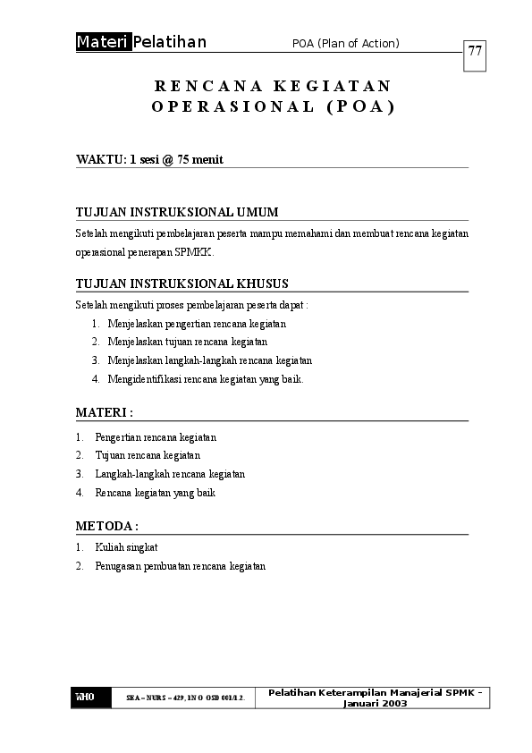 (DOC) RENCANA KEGIATAN OPERASIONAL (POA