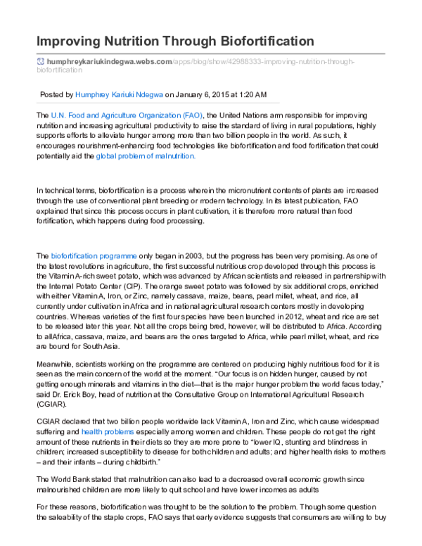 (PDF) Improving Nutrition Through Biofortification