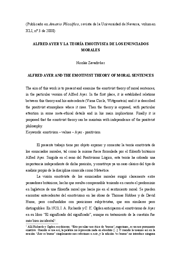 (DOC) ALFRED AYER Y LA TEORÍA EMOTIVISTA DE LOS ENUNCIADOS MORALES ...
