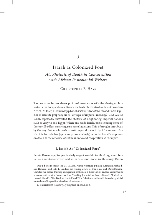 (PDF) Isaiah as ‘Colonized Poet’: The Rhetoric of Death in Resistance ...