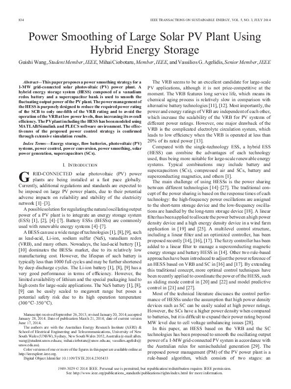 (PDF) 1 Power Smoothing of Large Solar PV Plant Using