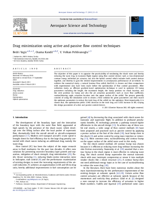 Pdf Drag Reduction Using Active And Passive Flow Control Techniques