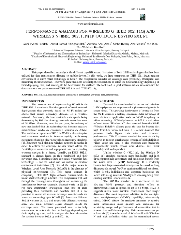 Pdf Performance Analysis For Wireless G Ieee 802 11g And Wireless N Ieee 802 11n In