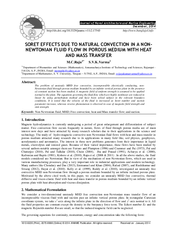 (PDF) Soret effects due to natural convection in anon-Newtonian fluid flow in porous medium with ...