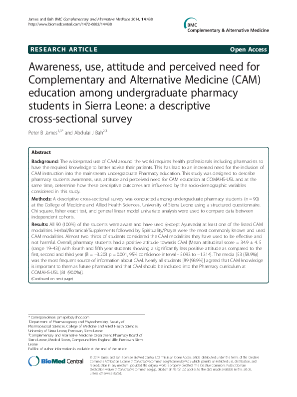 (PDF) Awareness, use, attitude and perceived need for Complementary and Alternative Medicine ...