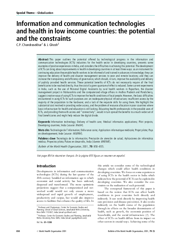 (PDF) Information and communication technologies and health in low income countries: the ...