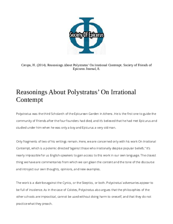 (PDF) Reasonings About Polystratus’ On Irrational Contempt