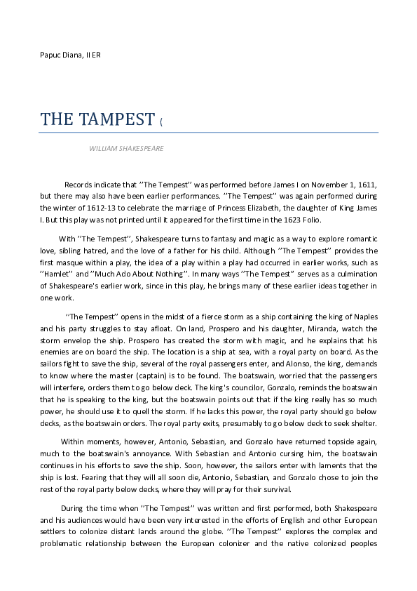 (DOC) Colonization and Conflict in The Tempest
