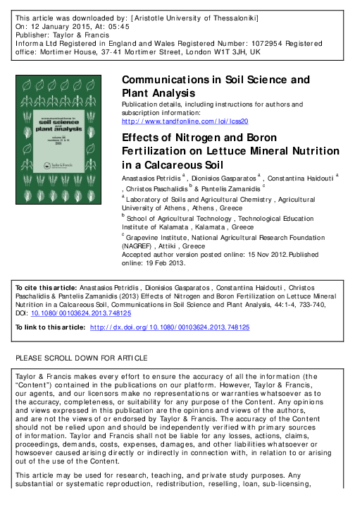 (PDF) Effects of Nitrogen and Boron Fertilization on Lettuce Mineral ...