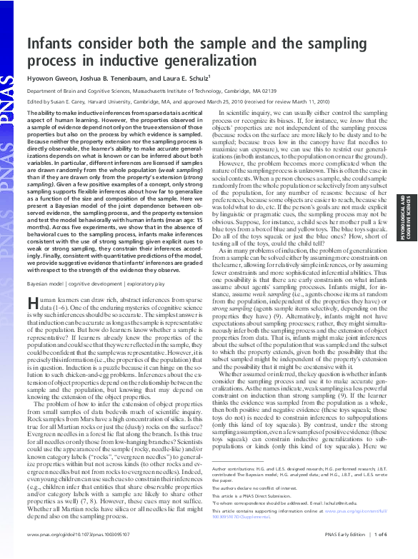 (PDF) Infants consider both the sample and the sampling process in inductive generalization