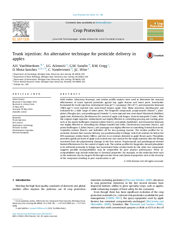 Trunk Injection: An Alternative Technique for Pesticide Delivery in Apples