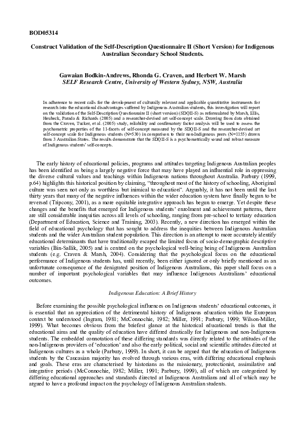 (PDF) Construct validation of the Self-Description Questionnaire II ...