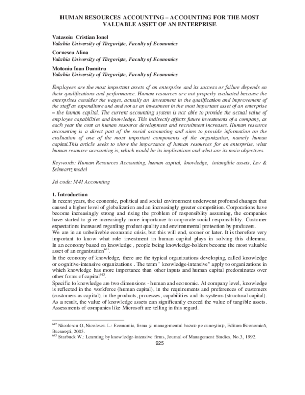 (PDF) HUMAN RESOURCES ACCOUNTING - ACCOUNTING FOR THE MOST VALUABLE ...