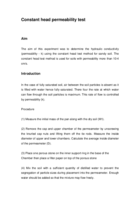 (DOC) Constant head permeability test