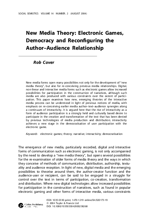 (PDF) New media theory: Electronic games, democracy and reconfiguring ...