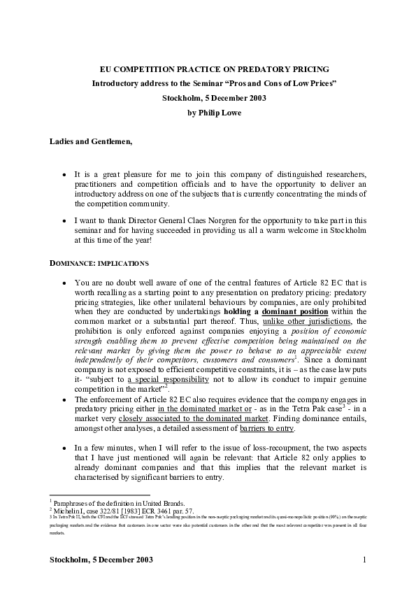 (PDF) Predatory pricing