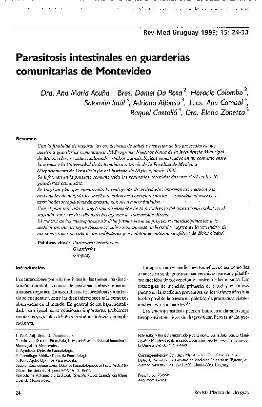 (PDF) Parasitosis intestinales en guarderías comunitarias de Montevideo