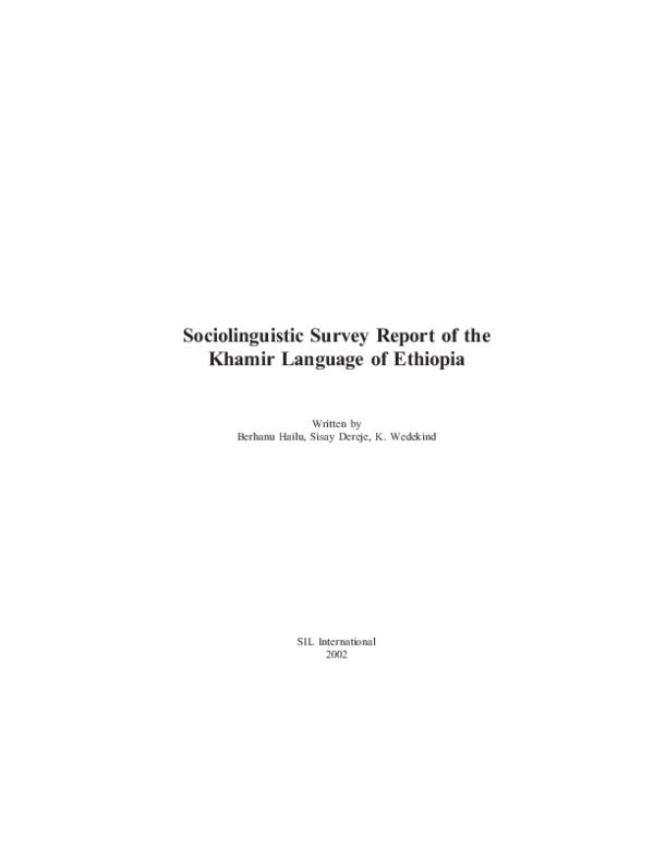 (PDF) Sociolinguistic Survey Report of the Khamir Language of Ethiopia