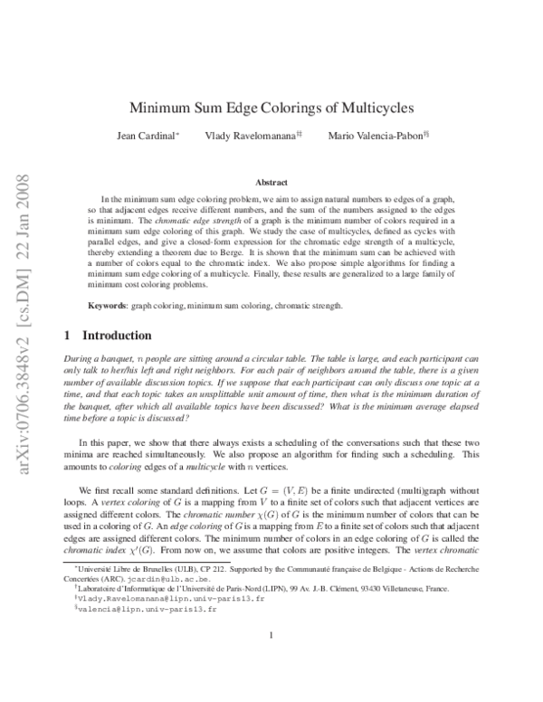 (PDF) Minimum Sum Edge Colorings of Multicycles