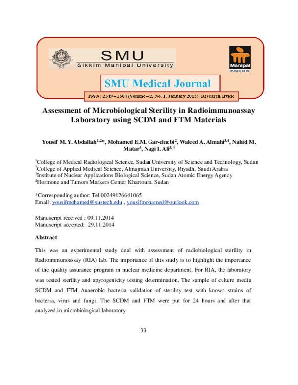 (PDF) Assessment of Microbiological Sterility in Radioimmunoassay ...