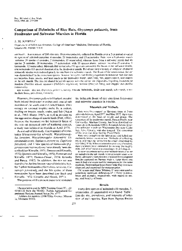 (PDF) Comparison of helminths of rice rats, Oryzomys palustris, from ...