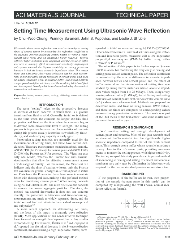 (PDF) Setting time measurement using ultrasonic wave reflection