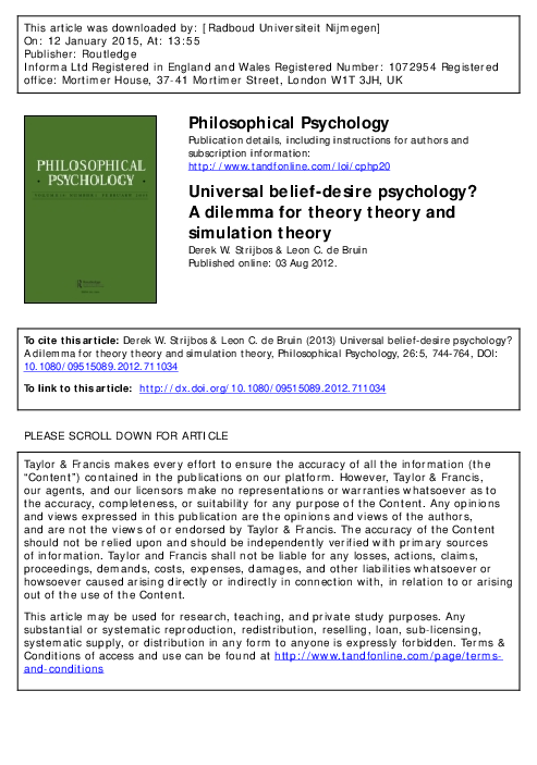 (PDF) Universal Belief-Desire Psychology? A Dilemma for Theory Theory ...