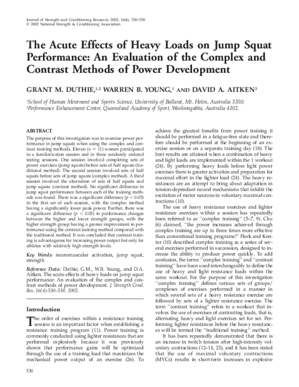 (PDF) The Acute Effects of Heavy Loads on Jump Squat Performance: An Evaluation of the Complex ...