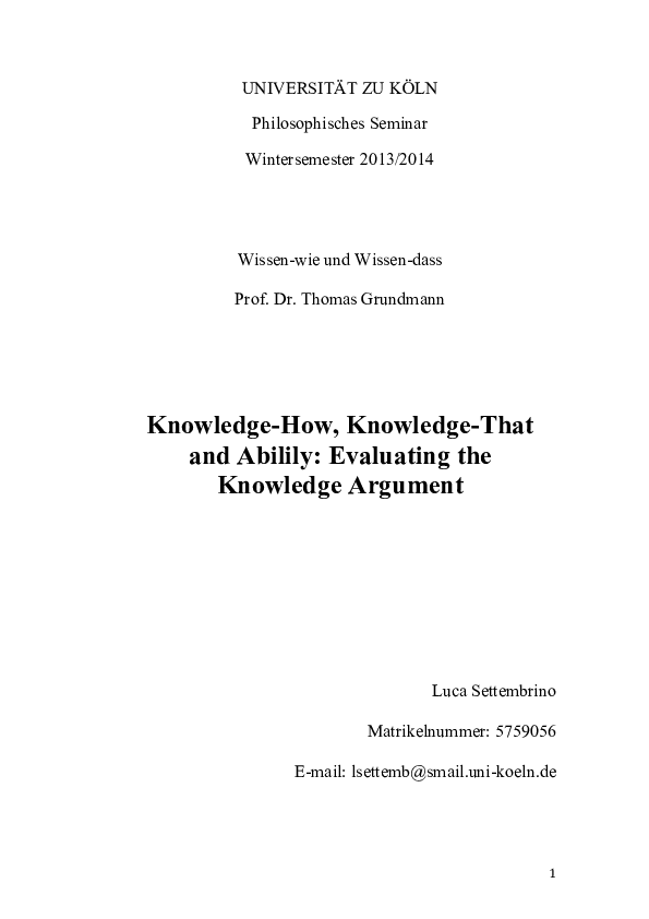 (PDF) Knowledge-How, Knowledge-That and Abilily: Evaluating the ...