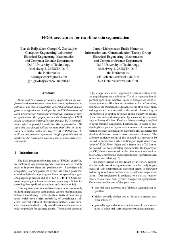 (PDF) FPGA accelerator for real-time skin segmentation