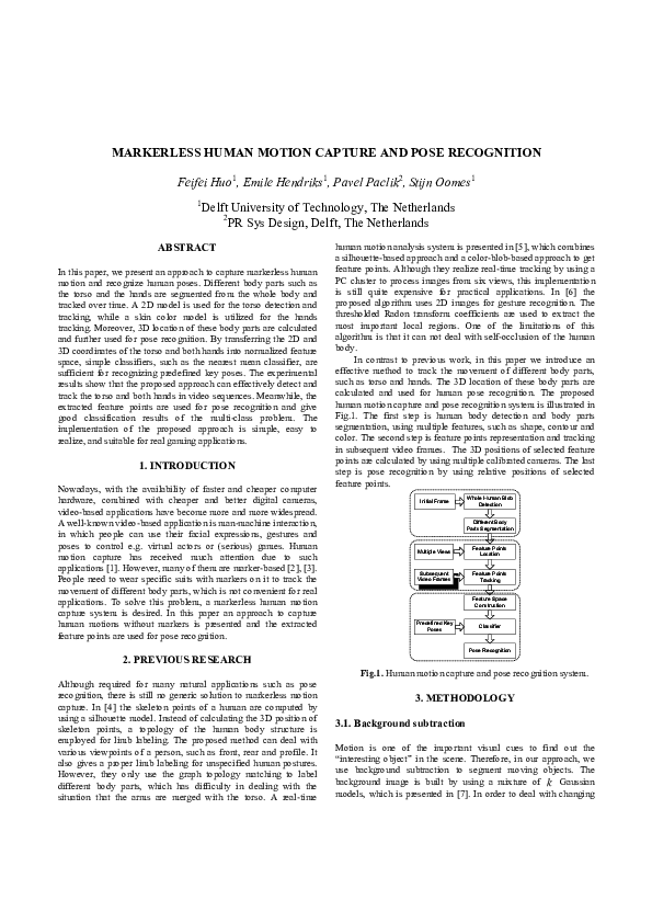 (PDF) Markerless human motion capture and pose recognition