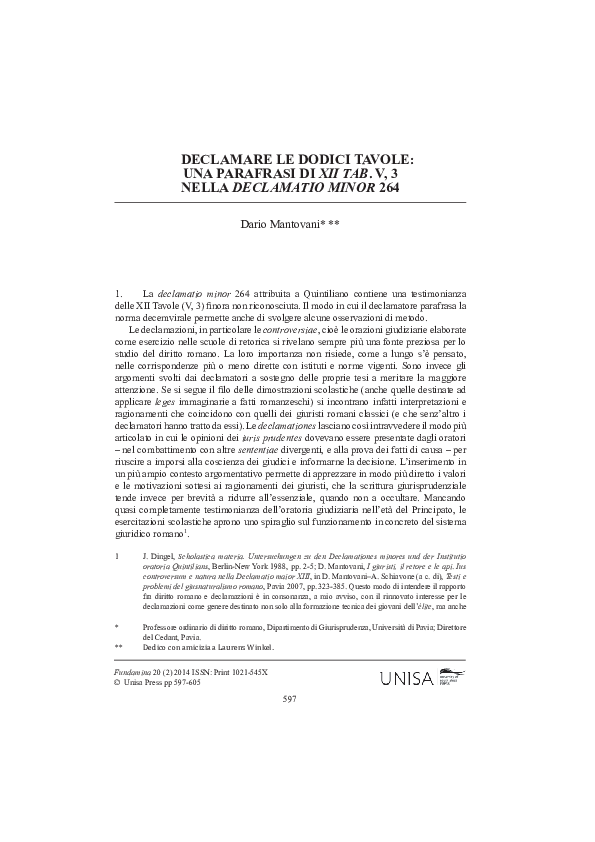 (PDF) Declamare le Dodici Tavole: una parafrasi di XII tab. V, 3 nella ...