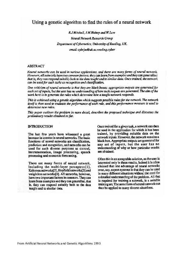 Pdf Using A Genetic Algorithm To Find The Rules Of A Neural Network