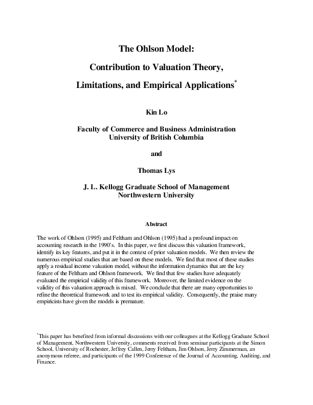 (PDF) The Ohlson Model: Contribution to Valuation Theory, Limitations ...