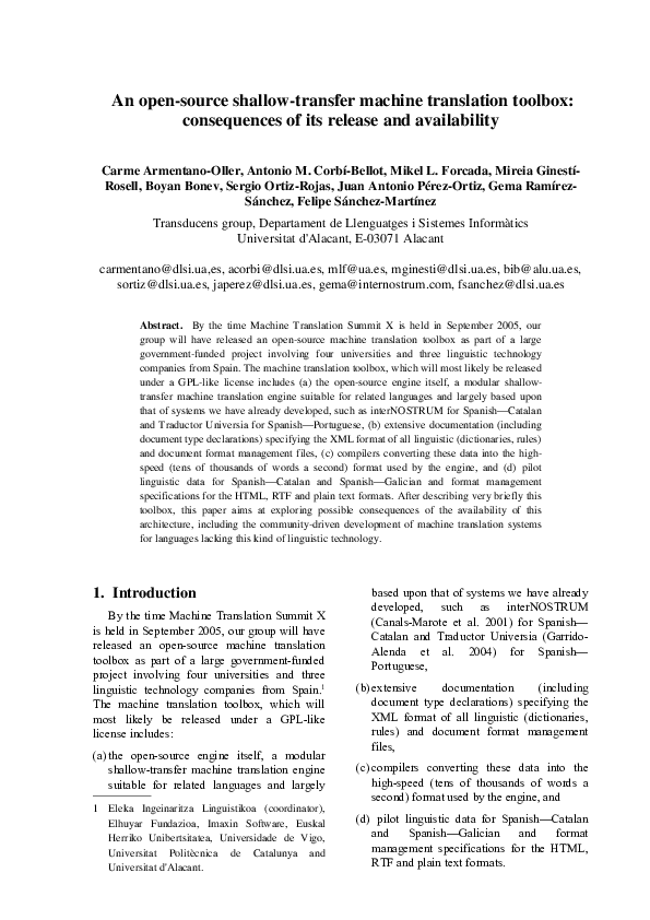 (PDF) An open-source shallow-transfer machine translation toolbox: consequences of its release ...