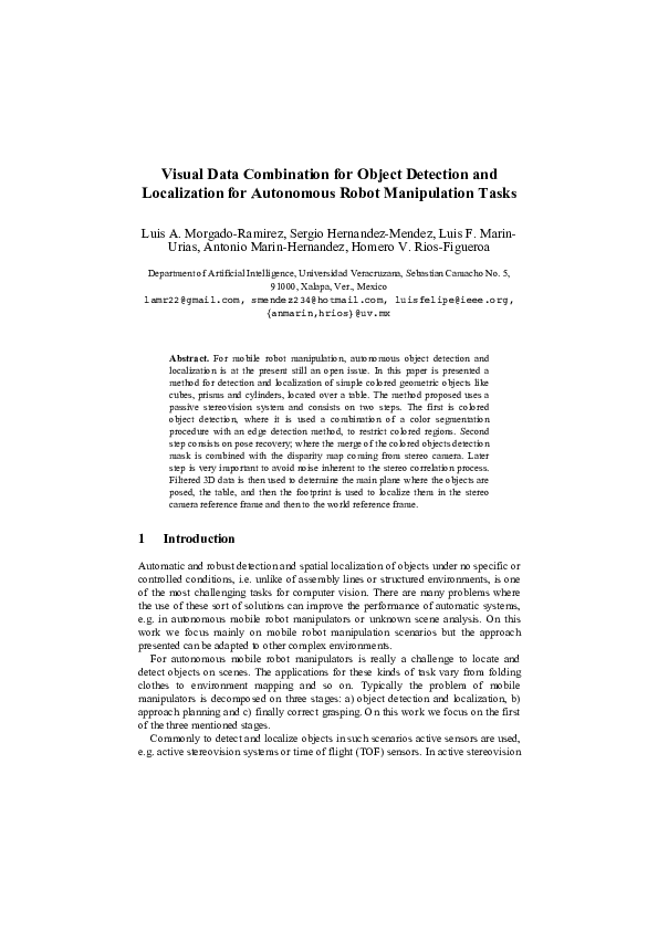 (PDF) Visual Data Combination for Object Detection and Localization for Autonomous Robot ...