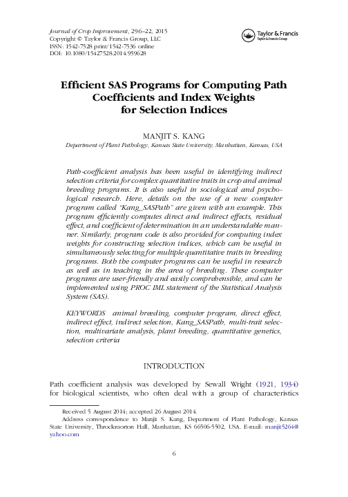 (PDF) Efficient SAS Programs for Computing Path Coefficients and Index ...