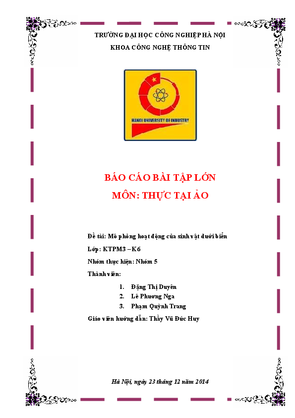 (DOC) TR NG Đ I H C CÔNG NGHI P HÀ N I KHOA CÔNG NGH THÔNG TIN BÁO CÁO BÀI T P L N MÔN: TH C T I ...