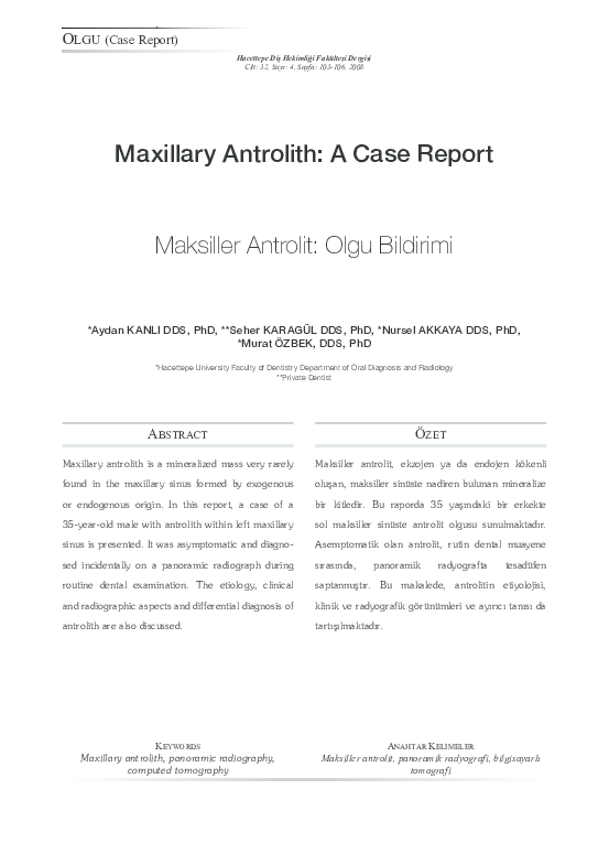 (PDF) Maxillary Antrolith: A Case Report Maksiller Antrolit: Olgu Bildirimi