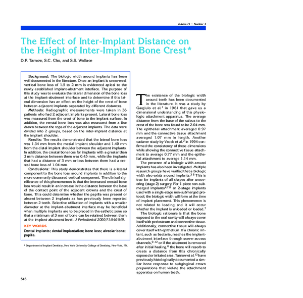 (PDF) Tarnow. The Effect of Inter Implant Distance on the Height of ...