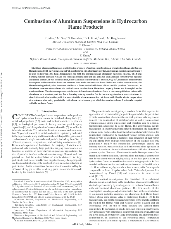 (PDF) Combustion of Aluminum Suspensions in Hydrocarbon Flame Products