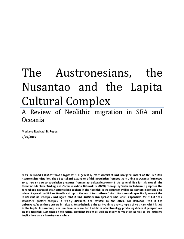 (PDF) The Austronesians, the Nusantao and the Lapita Cultural Complex ...