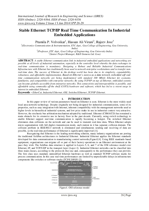 (PDF) Stable Ethernet TCP/IP Real Time Communication In Industrial Embedded Applications