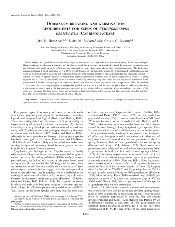 (PDF) Dormancy-Breaking and Germination Requirements for Seeds of ...