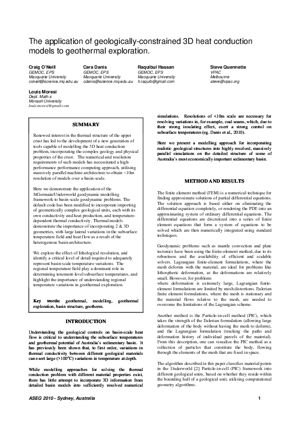 (PDF) The application of geologically-constrained 3D heat conduction models to geothermal ...