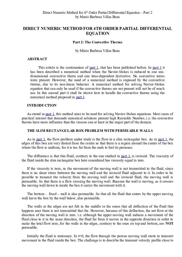 (PDF) Direct Numeric Method for Solving Navier Stokes Equation - Part 2