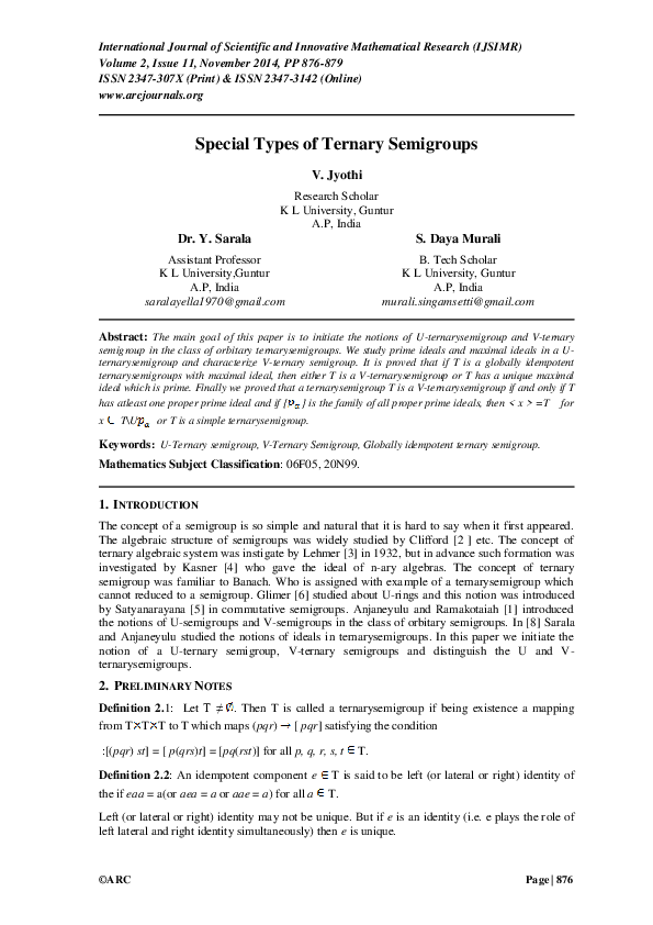 (PDF) SPECIAL TYPES OF TERNARY SEMIGROUPS
